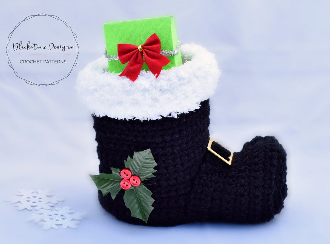 Crochet Pattern: Santa Boot Basket, Crochet Santa Claus Boot Pattern ...