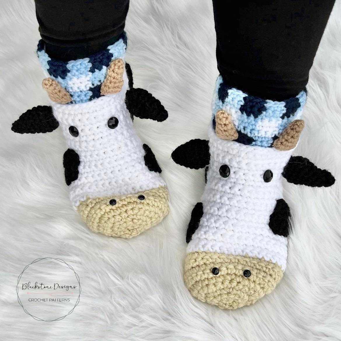 Crochet Slippers Pattern for Cow Slippers ADULT Size, Crochet Cow ...