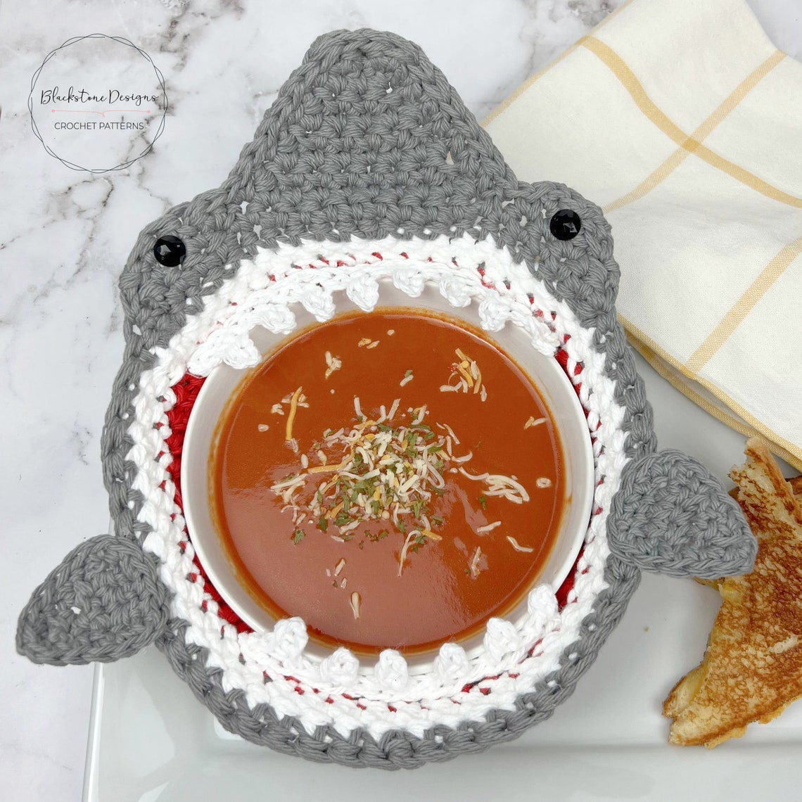Crochet Bowl Cozy Pattern, Shark Soup Bowl Cozy, Crochet Pattern Soup ...