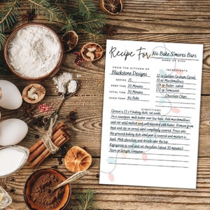 Printable Recipe Cards, Christmas Themed Recipe Cards, Vertical Recipe ...