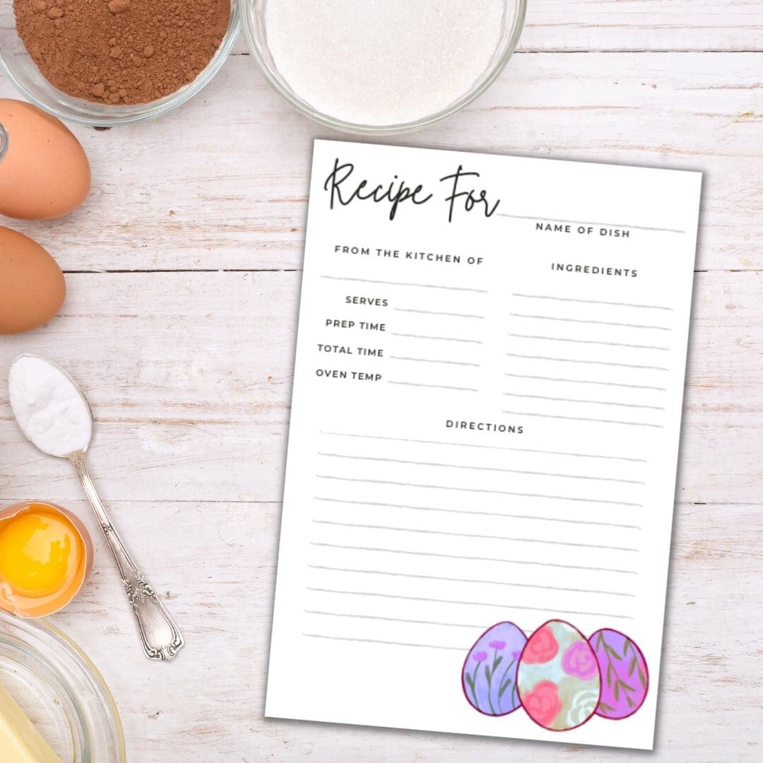 Printable Recipe Cards, Easter Themed Recipe Cards, Vertical Recipe ...