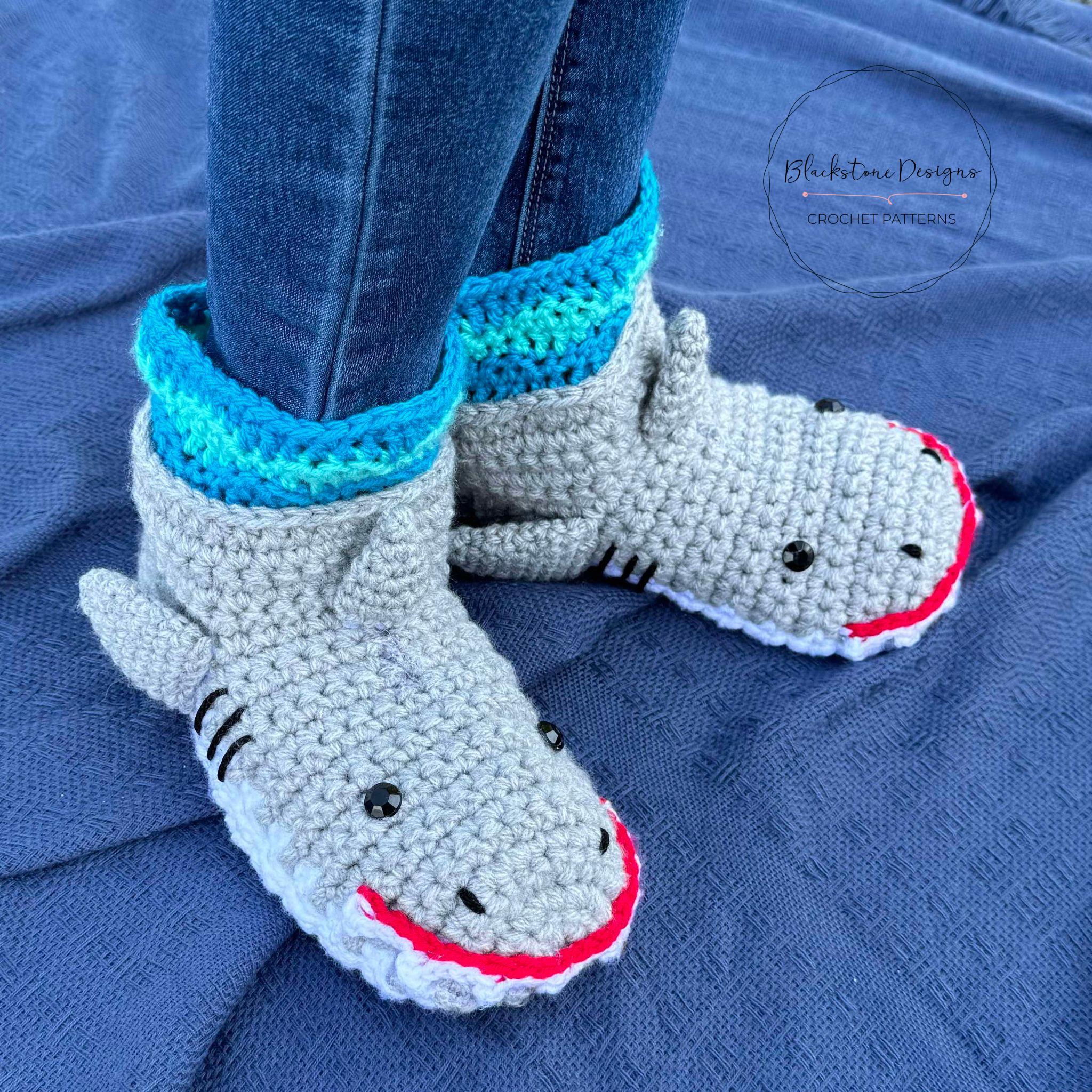 Crochet Slippers Pattern, Shark Slippers for Kids Crochet Pattern ...