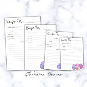 Printable Recipe Cards, Easter Themed Recipe Cards, Vertical Recipe ...