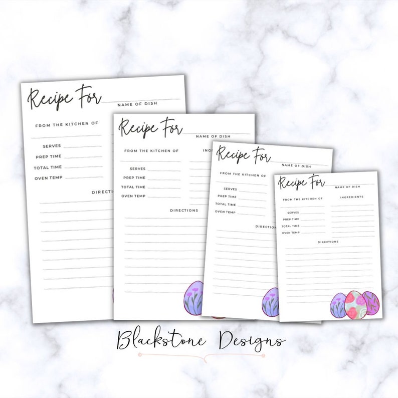 Printable Recipe Cards, Easter Themed Recipe Cards, Vertical Recipe ...