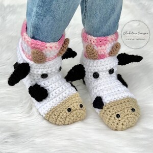 Crochet Slippers Pattern for Cow Slippers CHILD Sizes, Crochet Cow ...