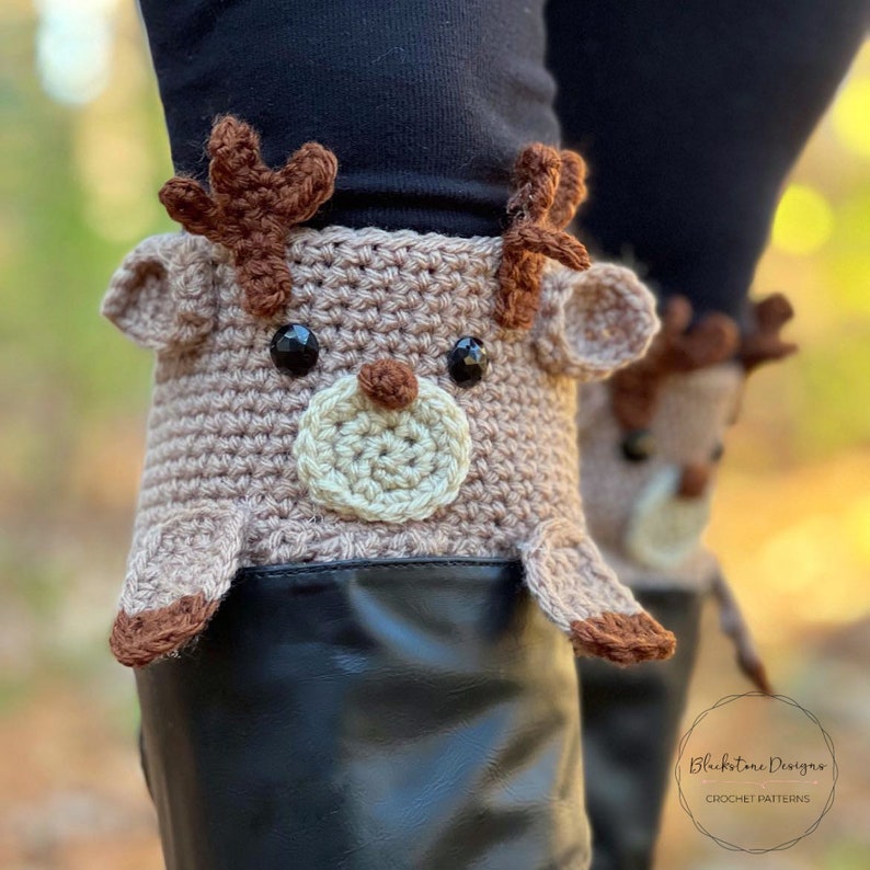 Crochet Boot Cuffs Pattern, Peeping Reindeer Boot Cuff, Crochet Boot ...