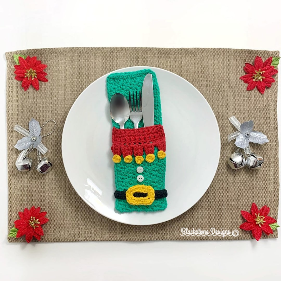 Crochet Pouch Pattern, Elf Belly Flatware Holder, Christmas Dinner ...
