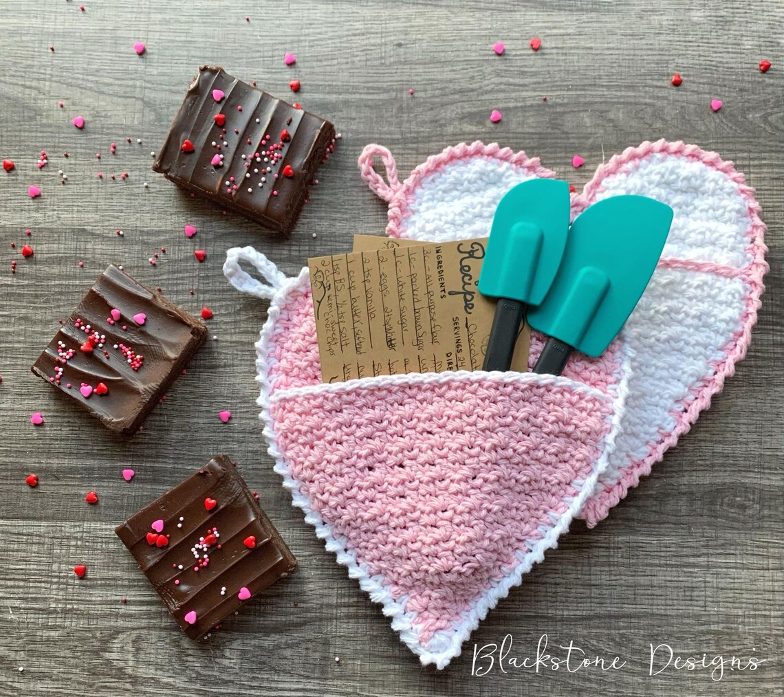 Crochet Pot Holder Pattern, Heart Shaped Pot Holder, Crochet Hot Pad ...