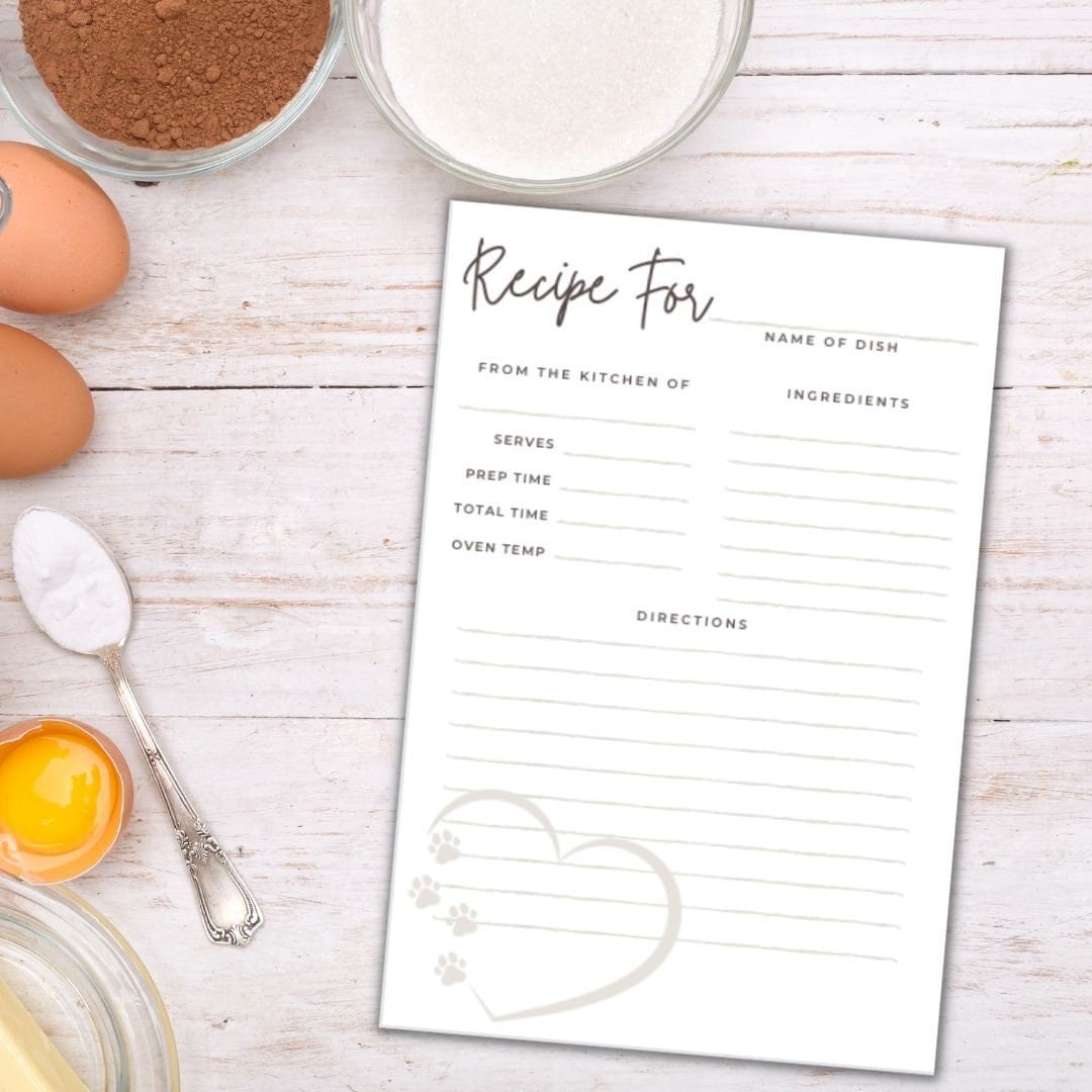 Printable Recipe Cards, Dog Paw Recipe Cards, Vertical Recipe Cards in ...