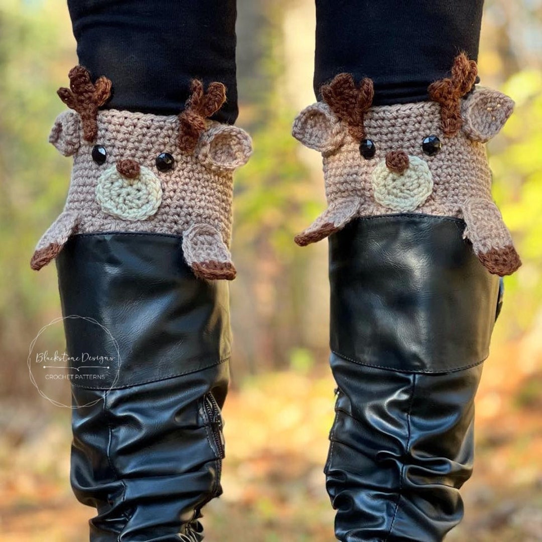 Crochet Boot Cuffs Pattern, Peeping Reindeer Boot Cuff, Crochet Boot ...