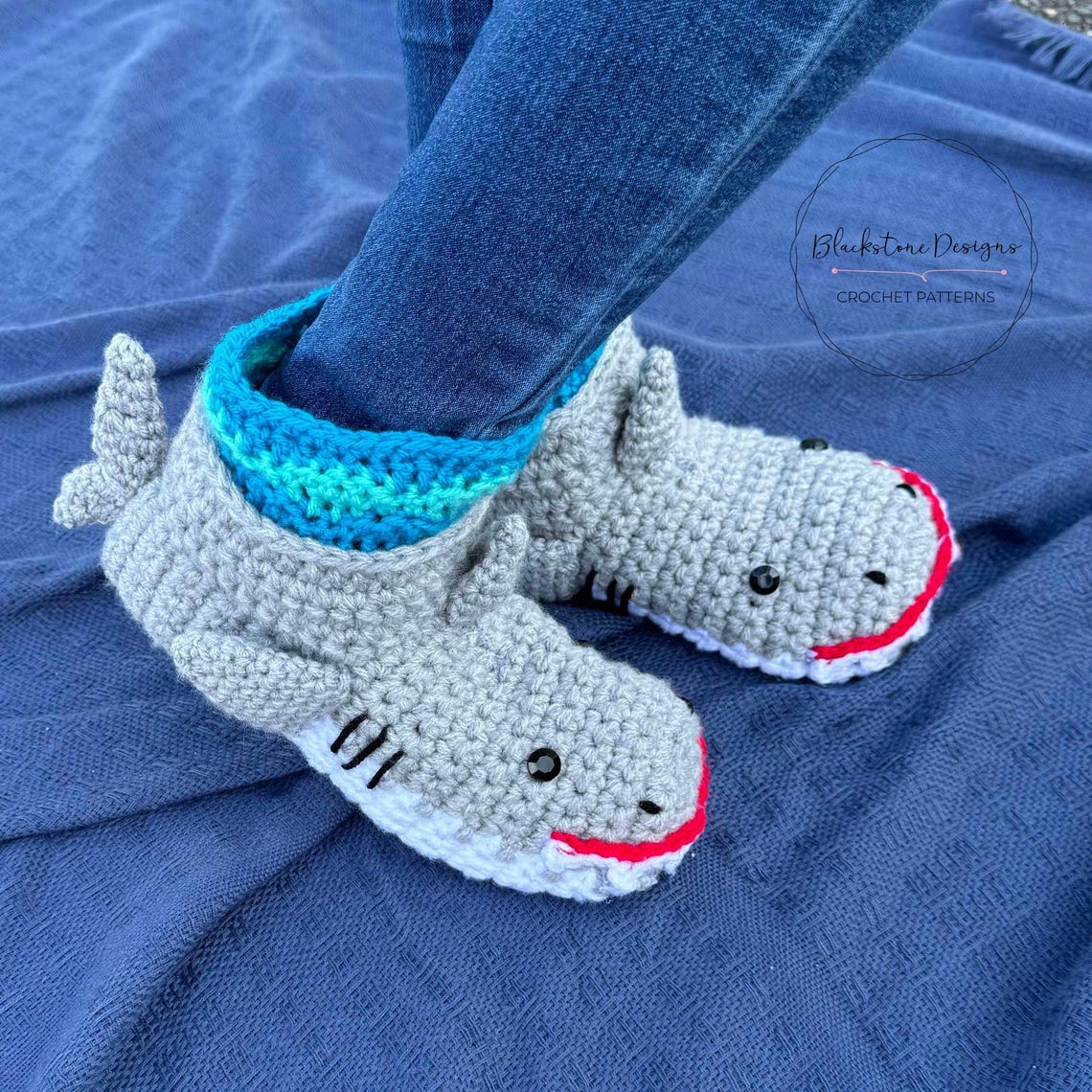 Crochet Slippers Pattern, Shark Slippers for Kids Crochet Pattern ...
