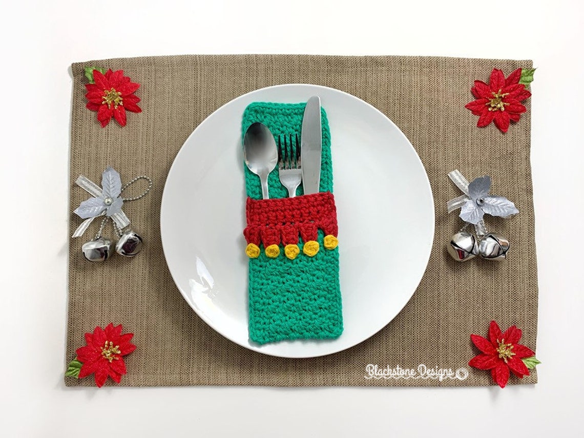 Crochet Pouch Pattern, Elf Belly Flatware Holder, Christmas Dinner ...