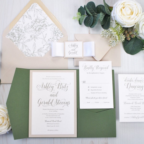 Sage Green Pocket Invitation - Etsy