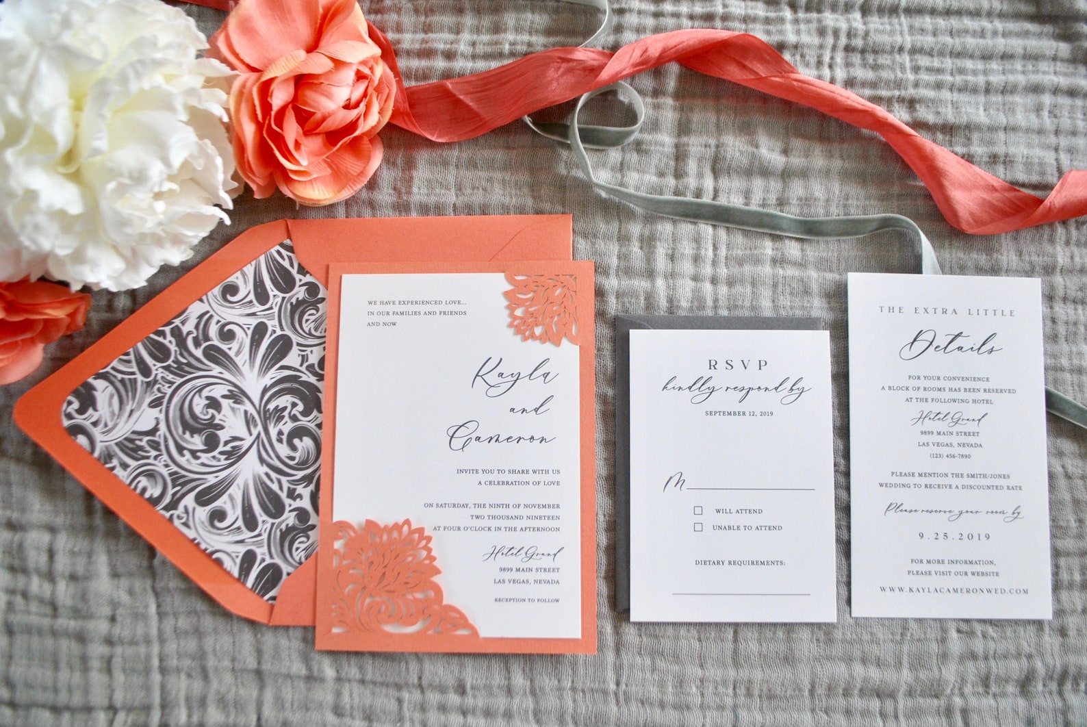 Coral Wedding Invitation Coral Floral Laser Cut Invitation | Etsy