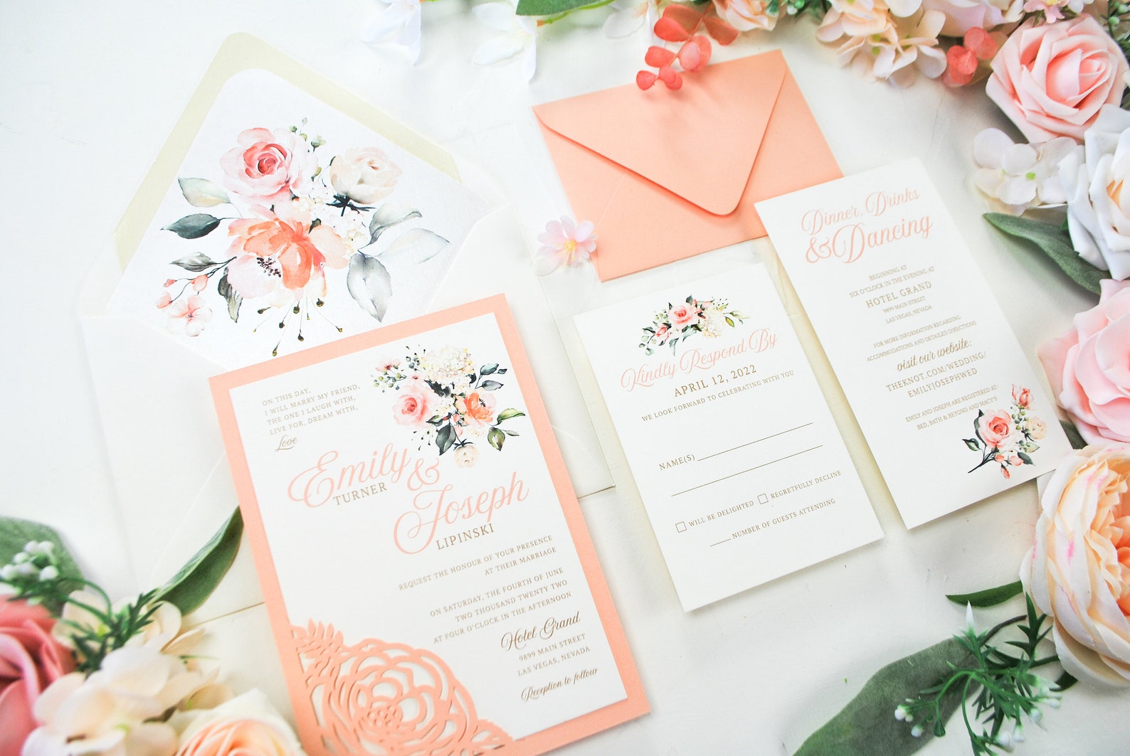 Peach Wedding Invitation Laser Cut Invite Blush Invitation - Etsy