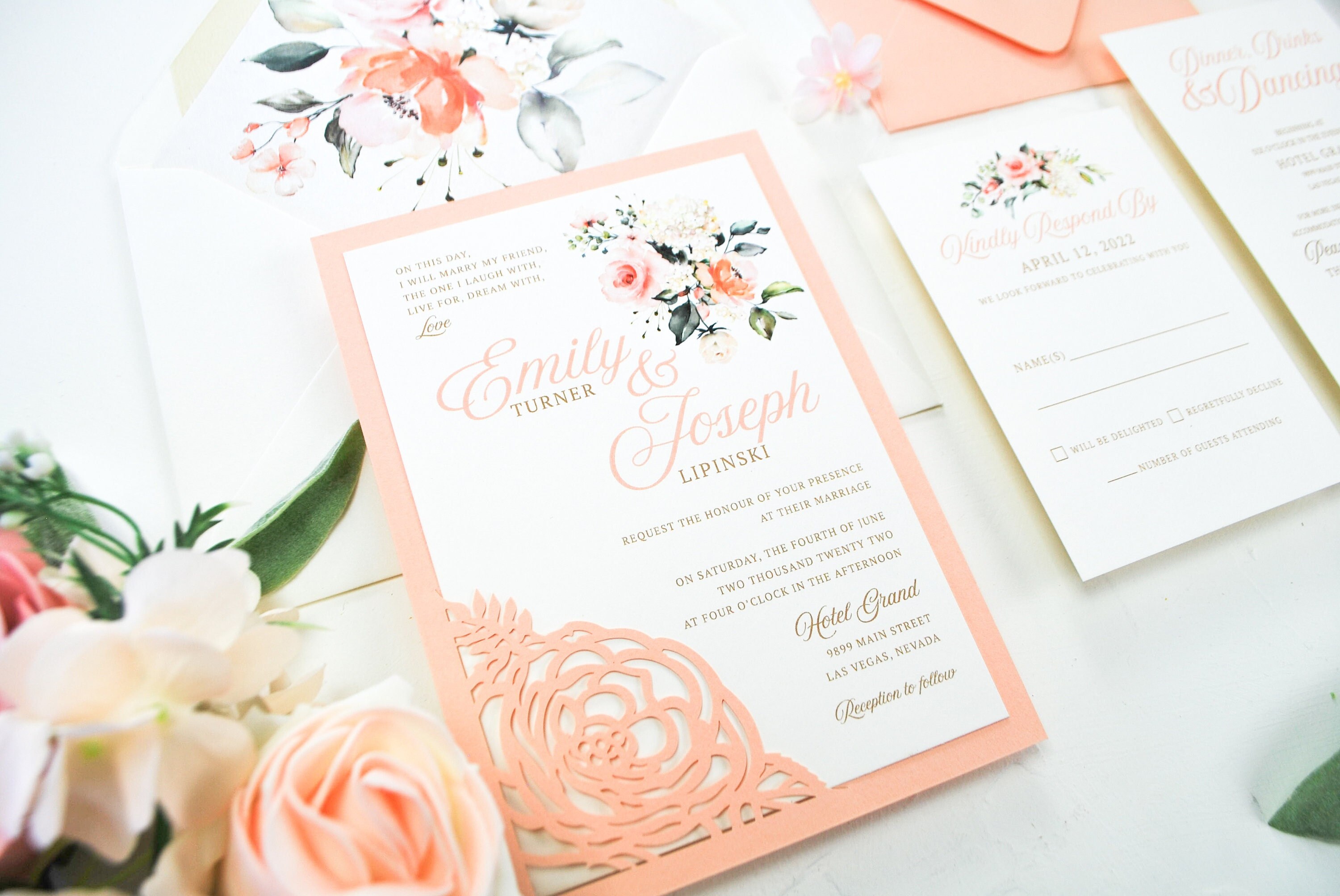 Peach Wedding Invitation Laser Cut Invite Blush Invitation - Etsy