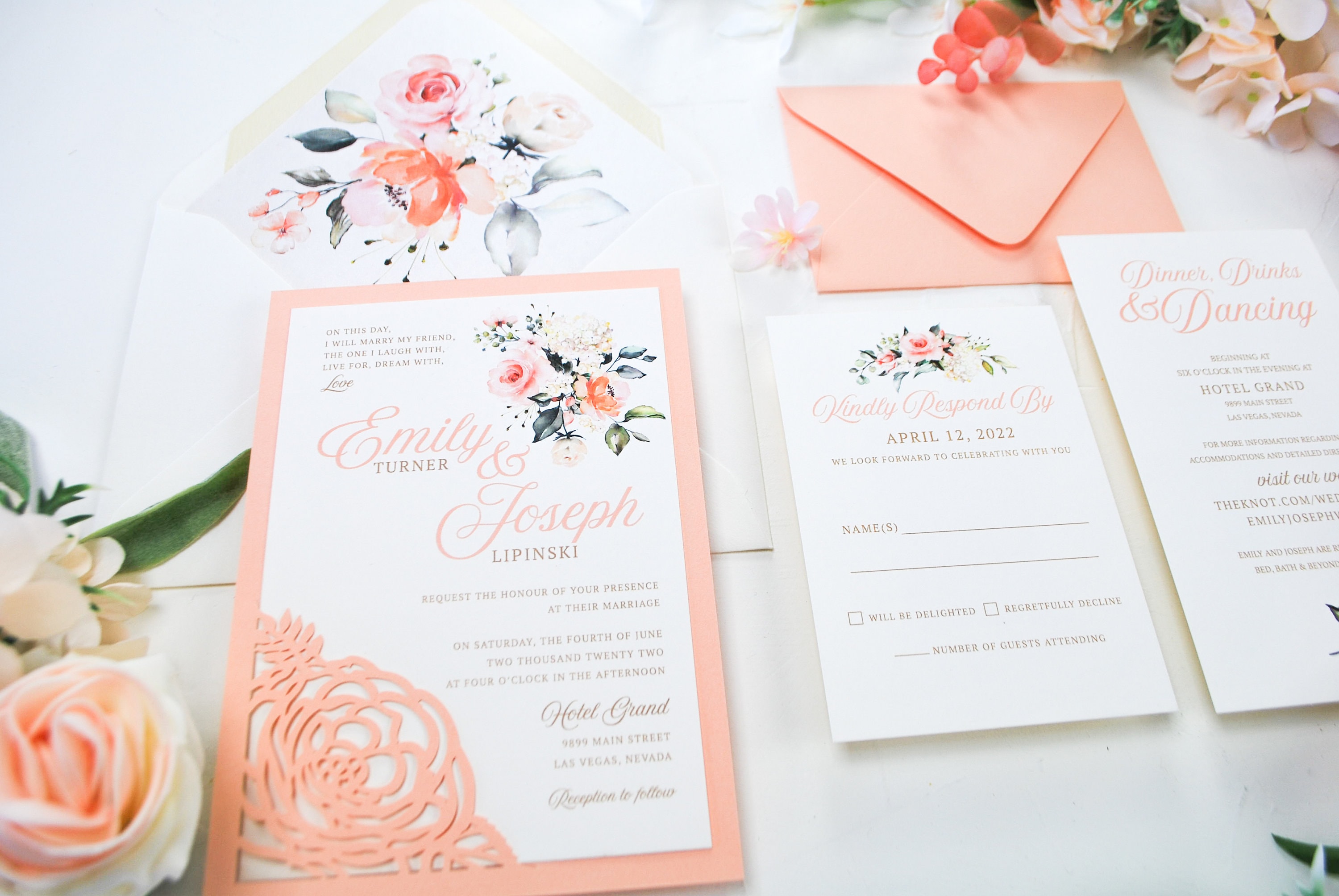 Peach Wedding Invitation Laser Cut Invite Blush Invitation - Etsy