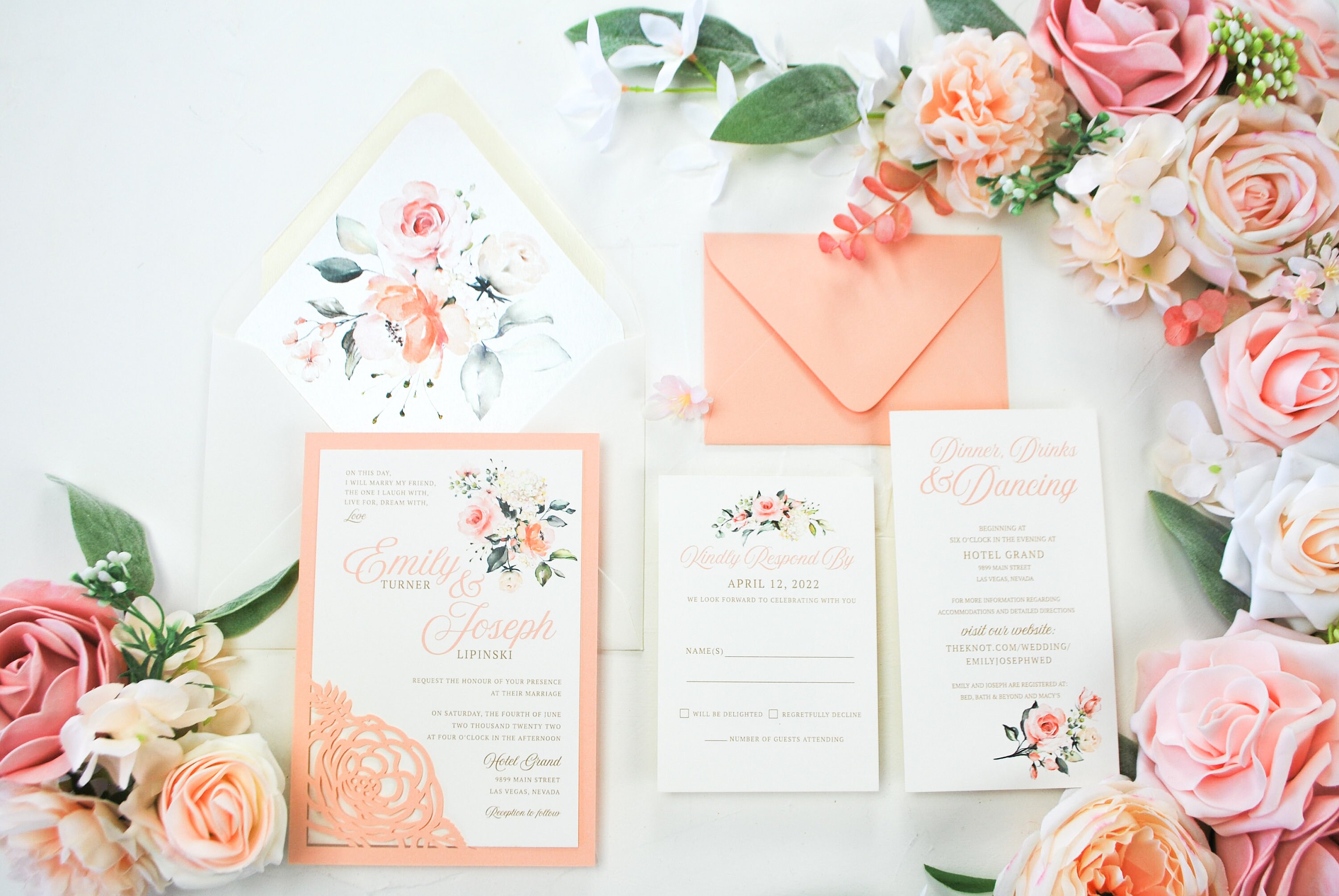 Peach Wedding Invitation Laser Cut Invite Blush Invitation - Etsy