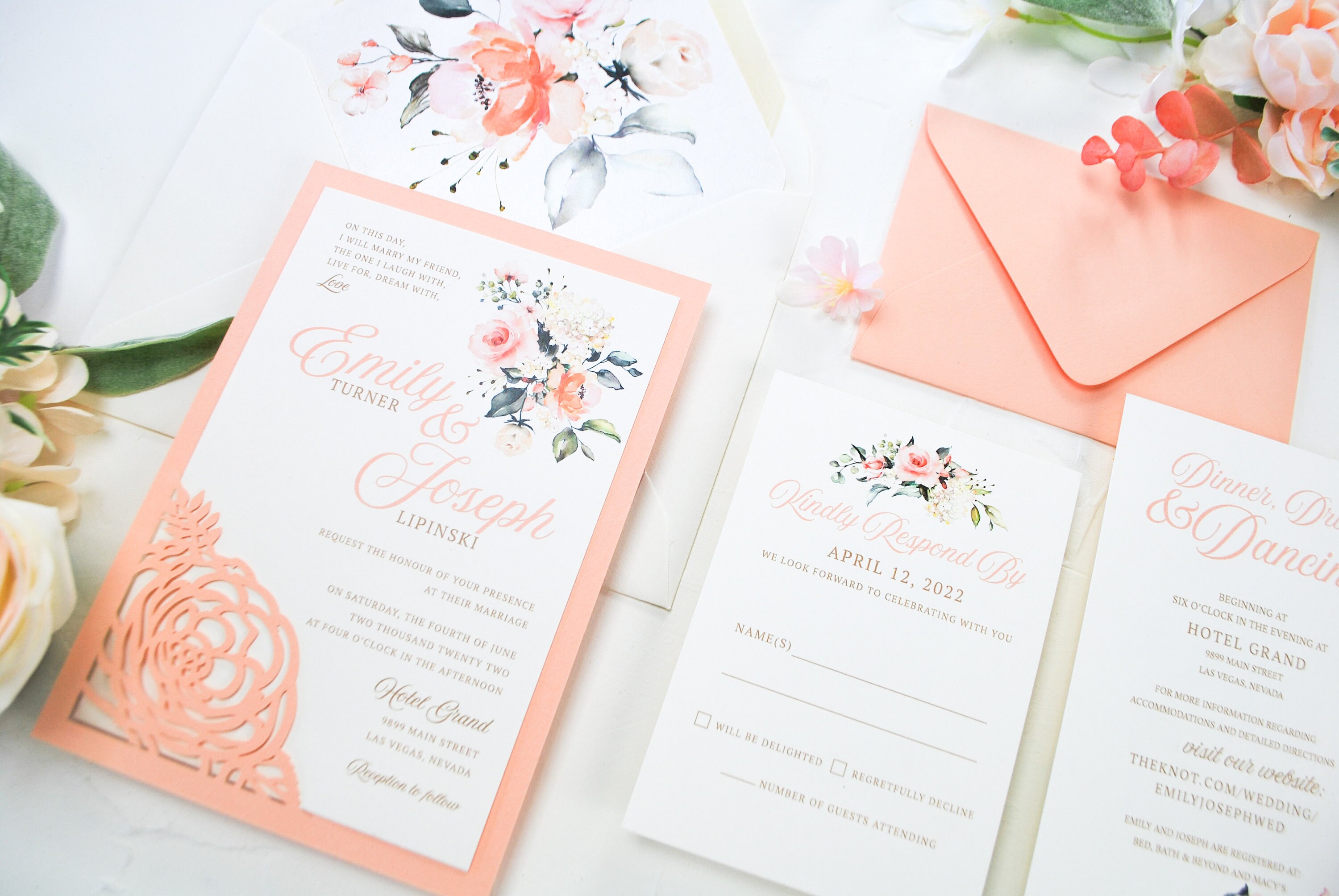 Peach Wedding Invitation Laser Cut Invite Blush Invitation - Etsy