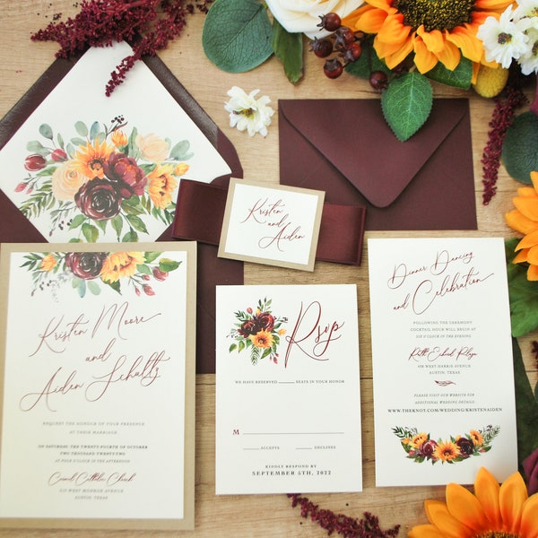 Fall Sunflower Wedding Invitations - Etsy