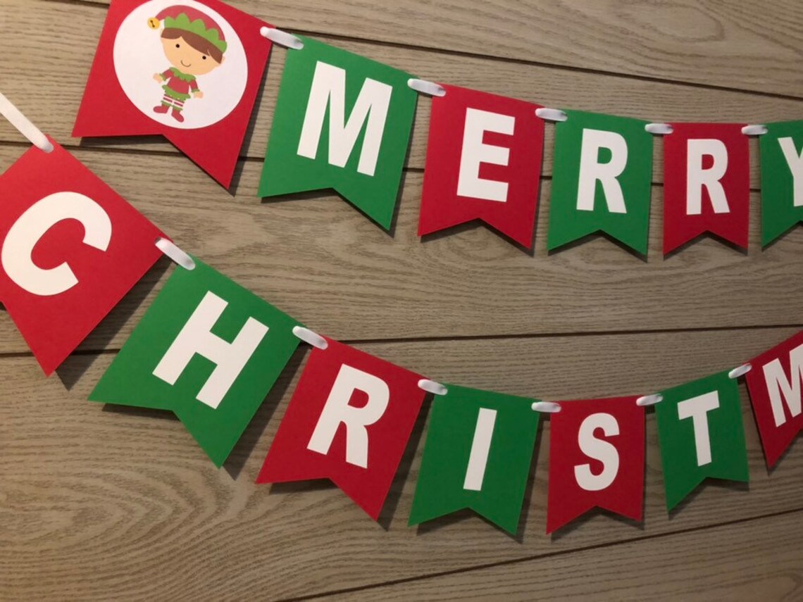 Elf garland banner wall art christmas xmas decorations | Etsy