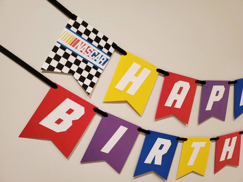 Nascar birthday banner race car decorations party first | Etsy
