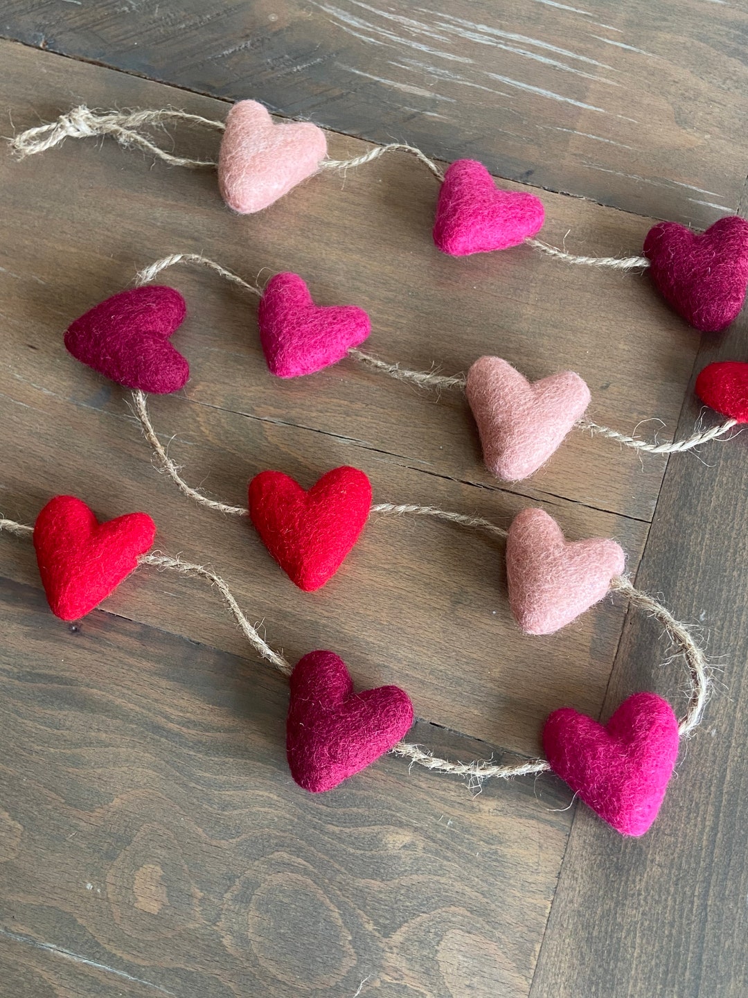 Shades of Pink Felted Wool Hearts Garland-4-foot Farmhouse Valentine ...