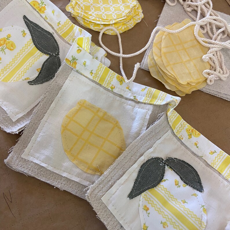 Lemon Canvas Farmers Market Bunting Banner With Vintage Fabrics and ...
