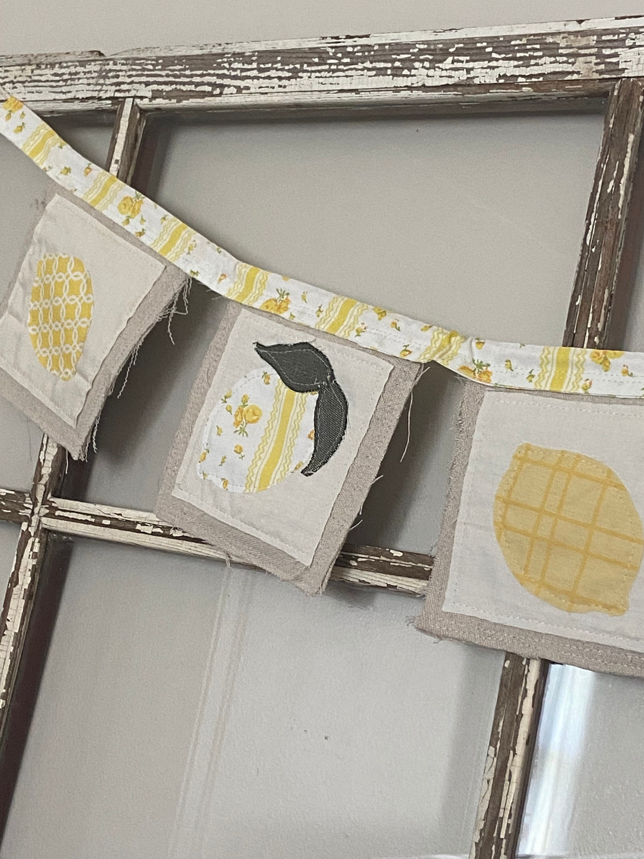 Lemon Canvas Farmers Market Bunting Banner With Vintage Fabrics and ...