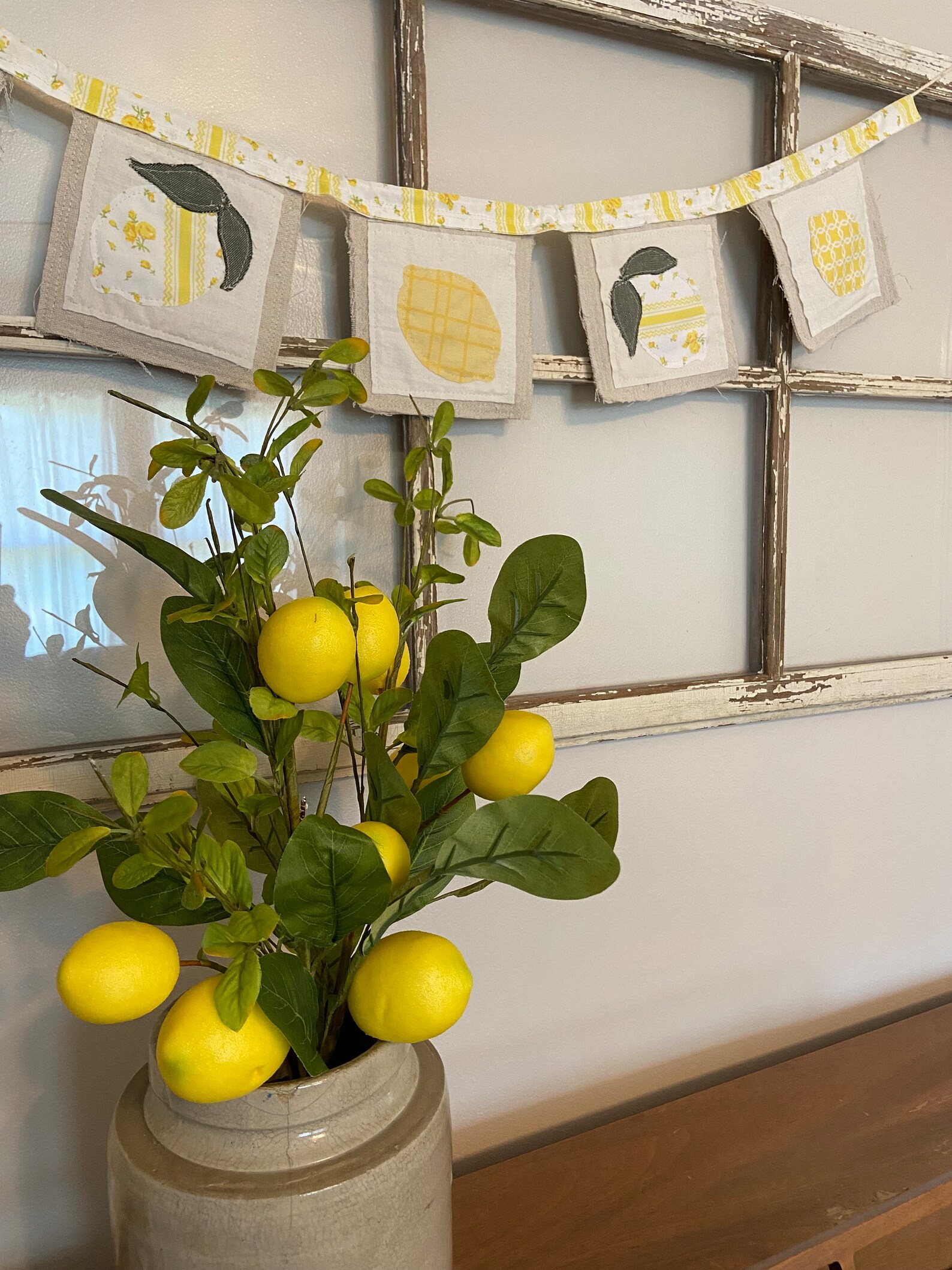 Lemon Canvas Farmers Market Bunting Banner With Vintage Fabrics and ...