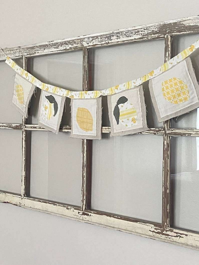 Lemon Canvas Farmers Market Bunting Banner With Vintage Fabrics and ...