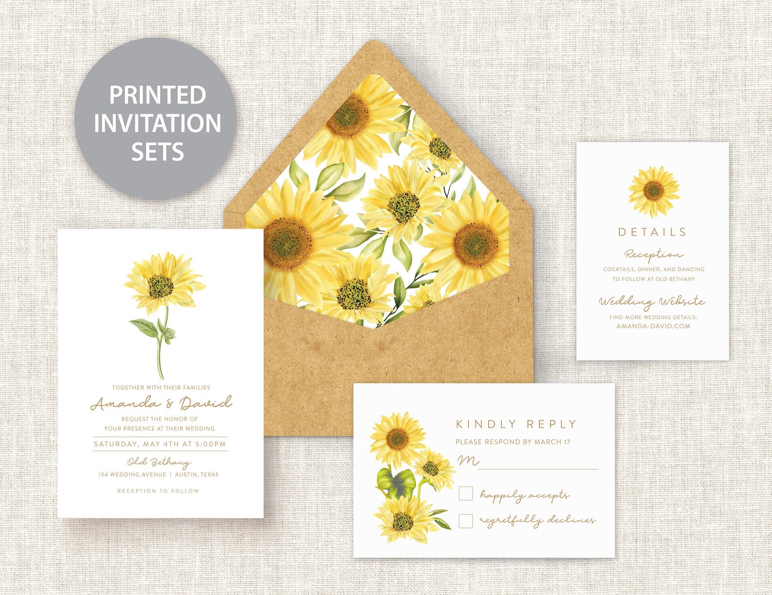 Sunflower Wedding Invitations, Wildflower Wedding Invitation, Sunflower ...