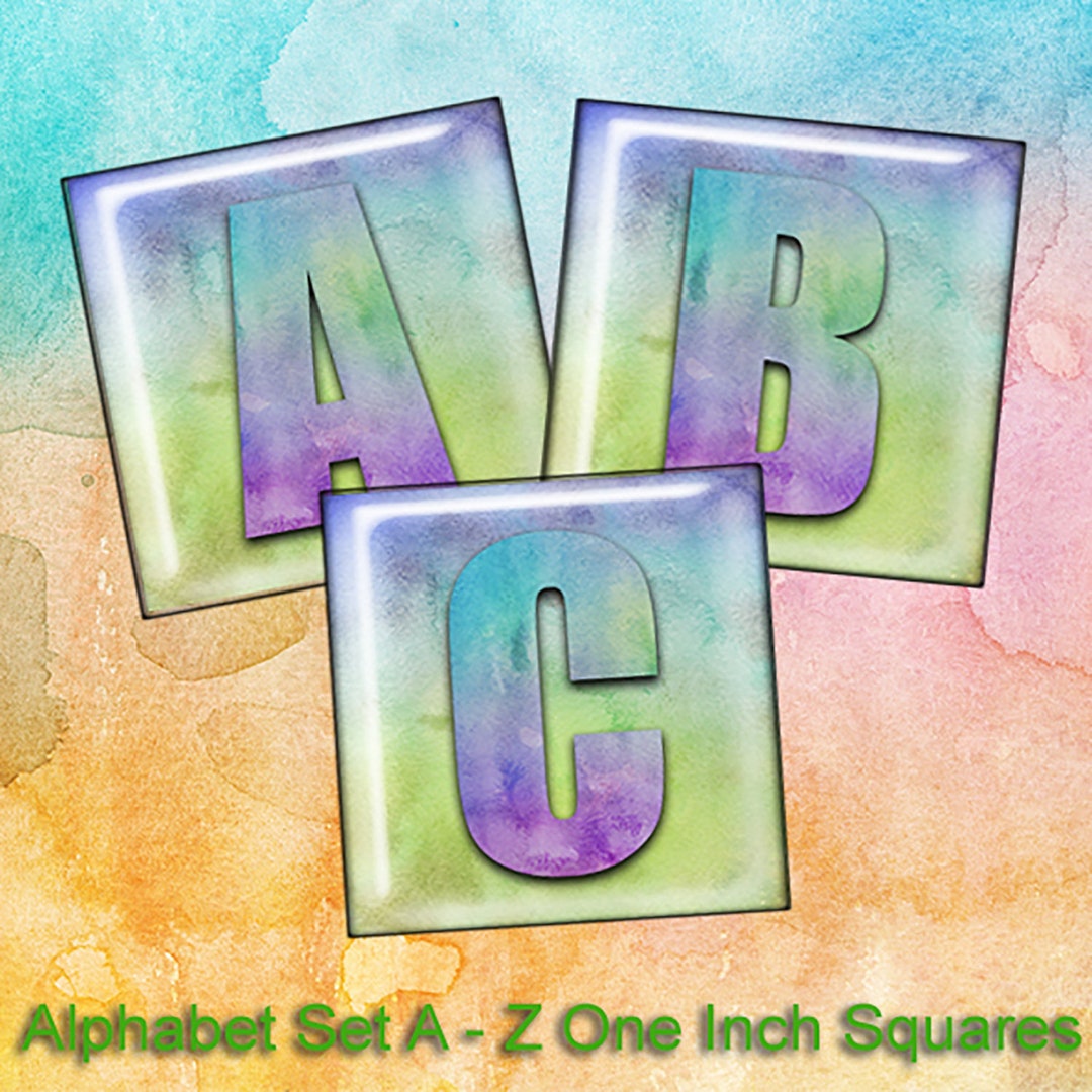 Watercolor Alphabet Digital Collage Sheet One Inch Squares for Pendants ...
