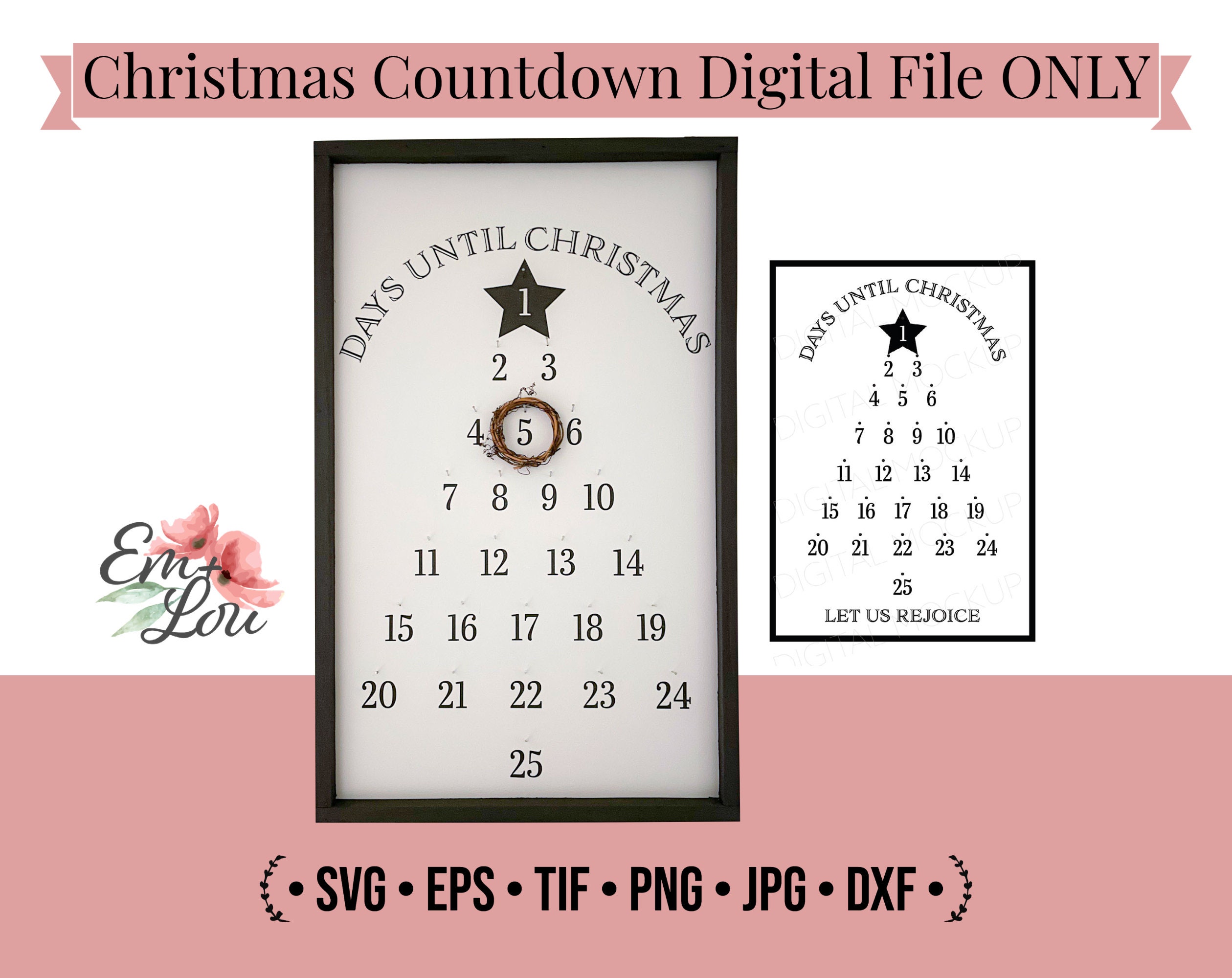 Cuenta atrás de Navidad Días Hasta la Navidad SVG incluye tif, jpg, dxf ...