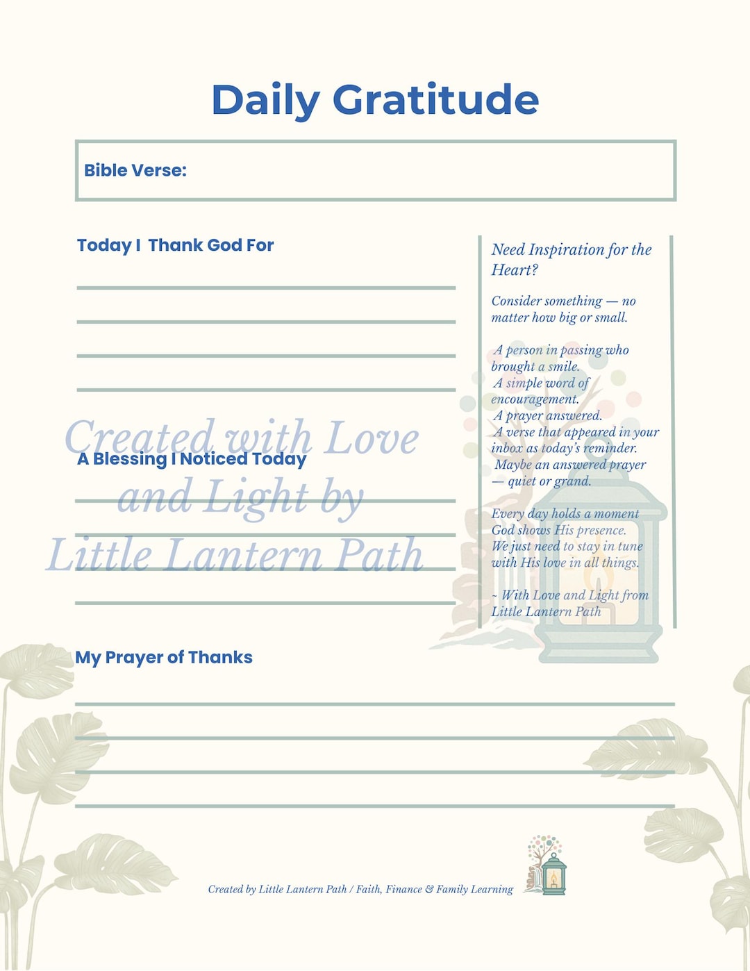 Daily Gratitude Printable | Christian Worksheet | Journal Page | Faith ...