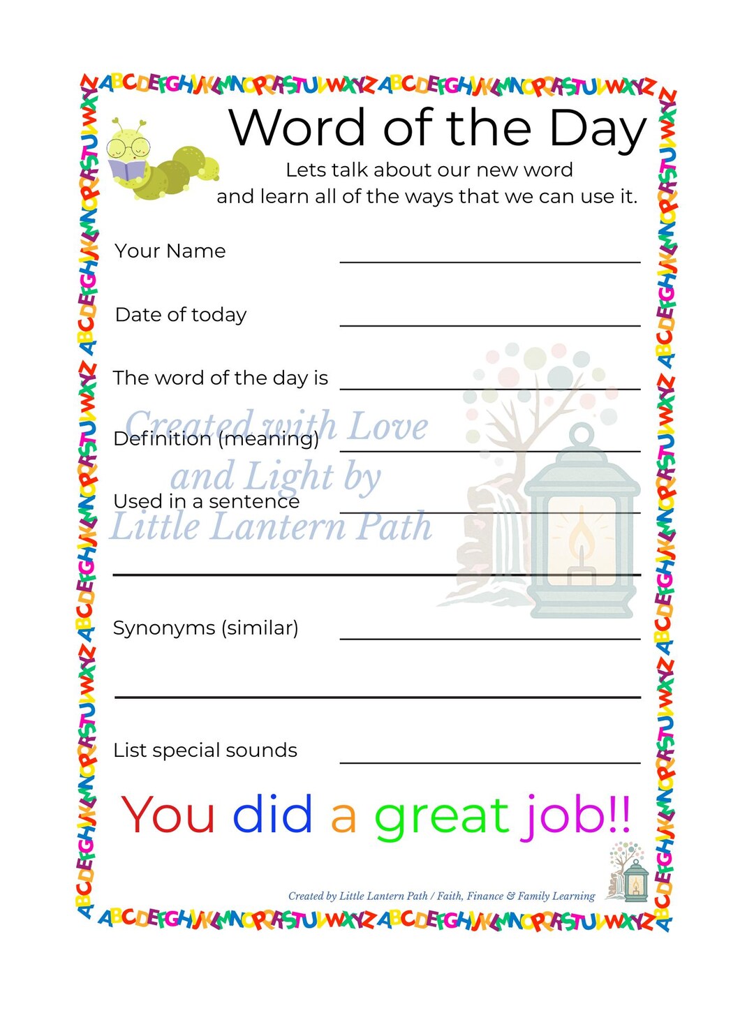 Word of the Day Worksheet | Vocabulary Builder (PDF) - Etsy
