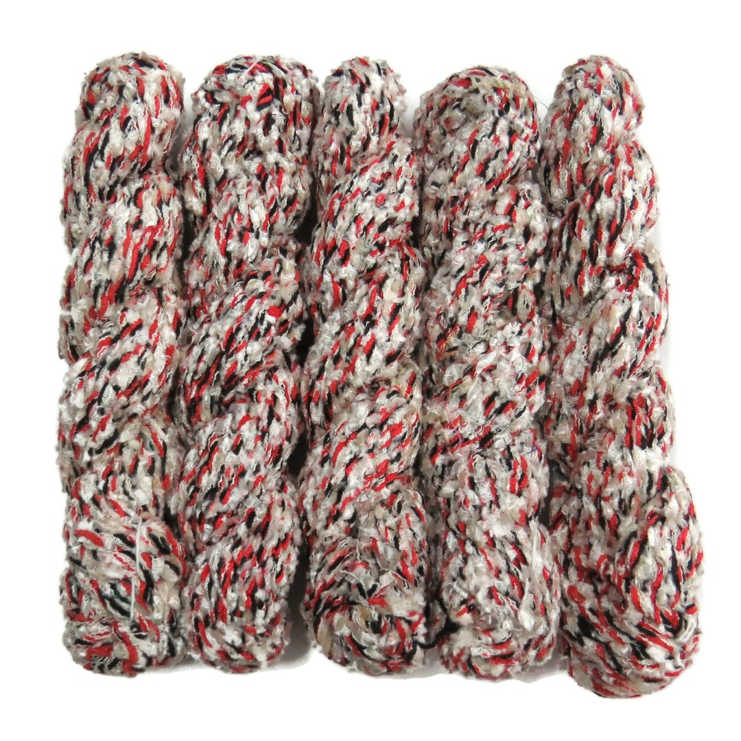 New! Velvet Velour Hand Spun Art Yarn, Color: Red / White / Black Blend ...