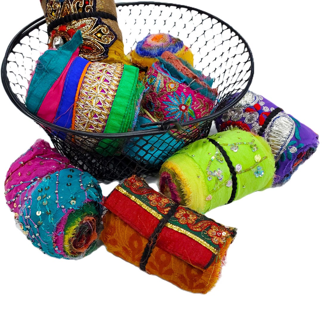 Sequin Embroidered Sari Silk Fabric Rolls: Multicolor Craft Ribbon - Etsy