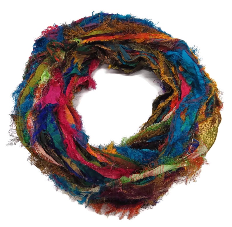 Sari Silk Fuzzy Ribbon Irredescent Jewel Tone Mix - Etsy