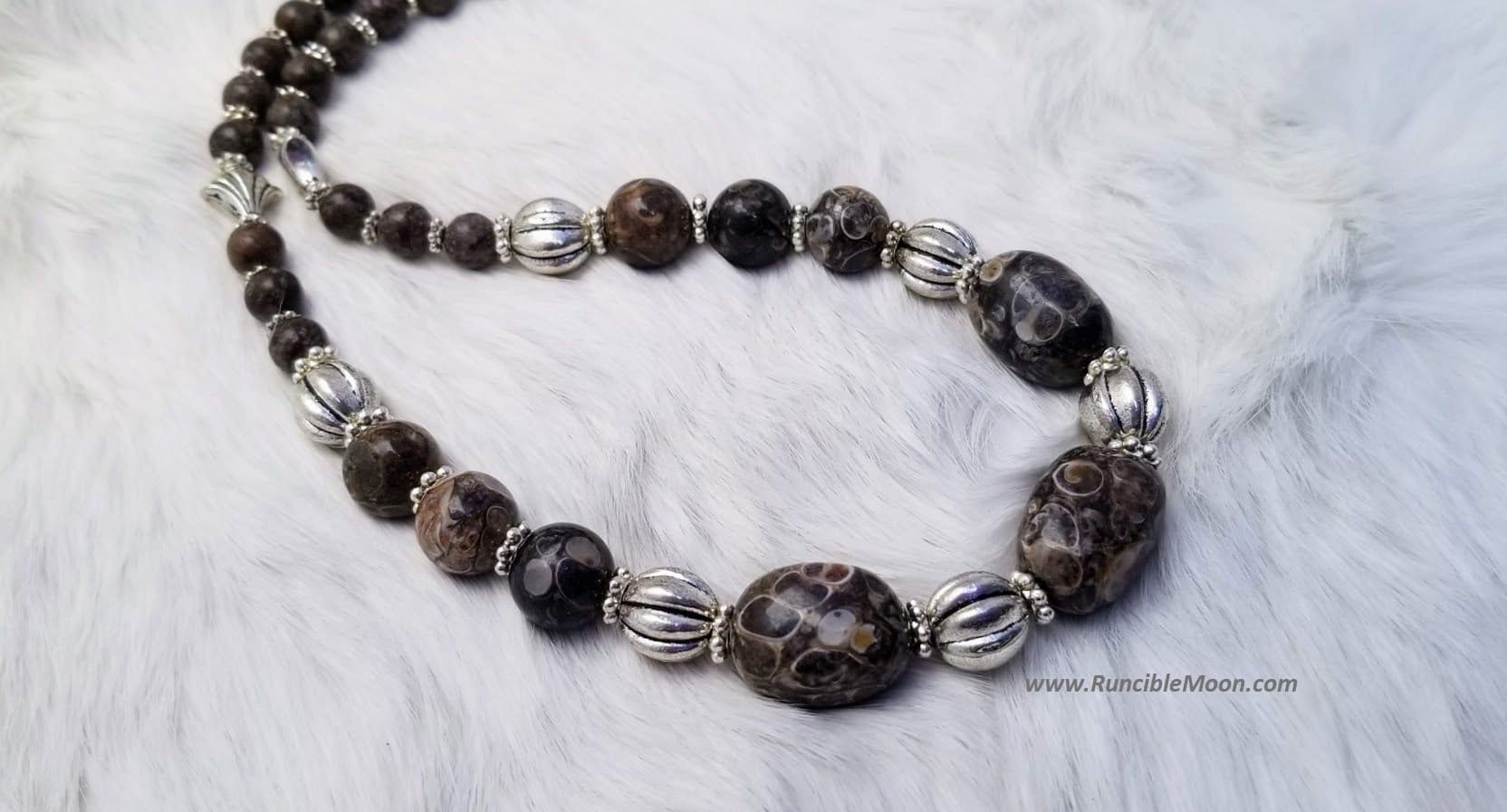 Turritella Fossil Agate Necklace / Snowflake Jasper / Ammonite Necklace ...