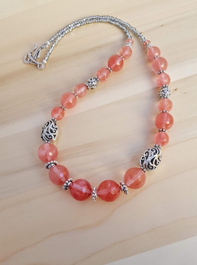 Cherry Quartz Gemstone Necklace / Pink Lemonade Hues / Cherry Quartz ...