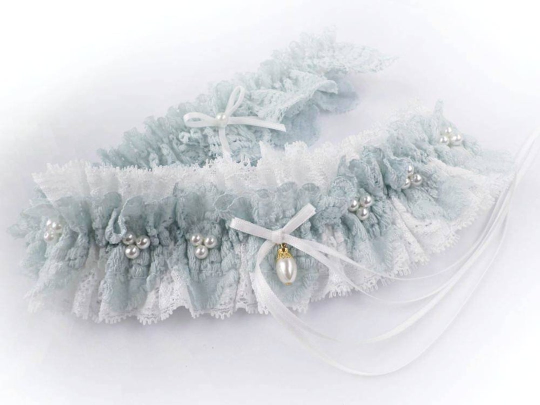 UK Personalised Pale Blue Light Ivory Lace Garter Wedding Garter ...
