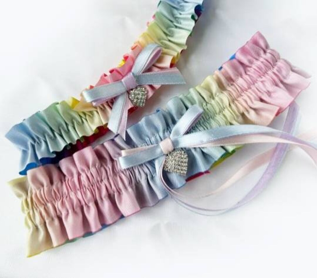 Personalised Pale Rainbow Wedding Bridal Garters Set UK - Etsy