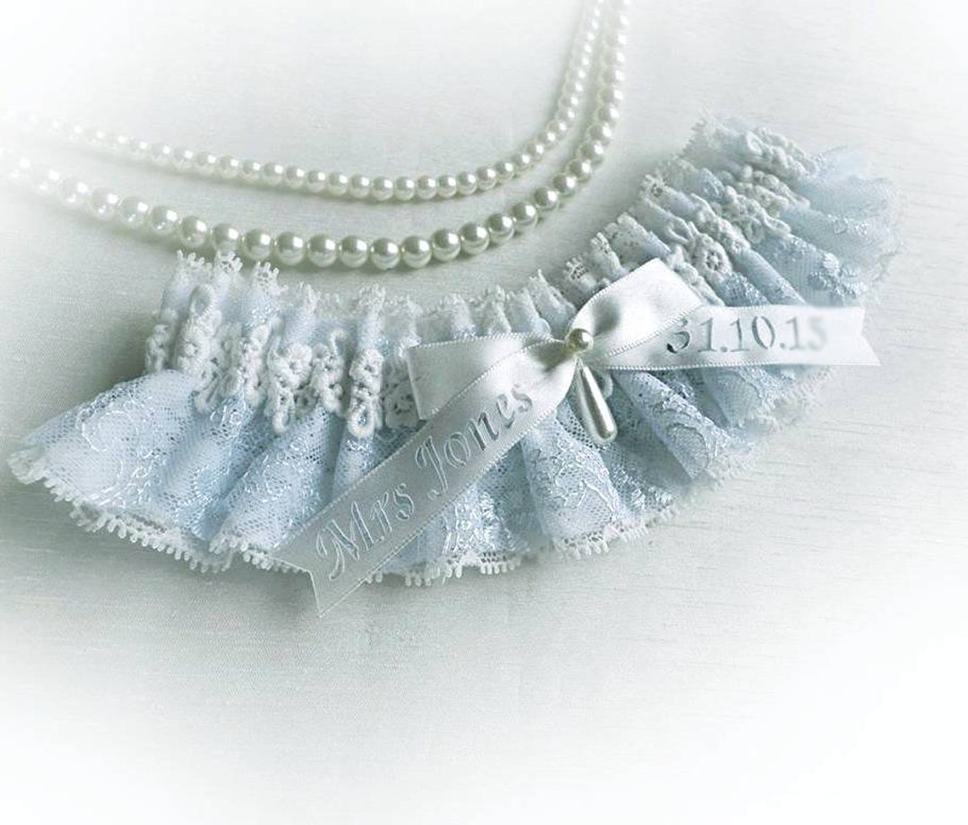 Personalized Garter Light Ivory Blue Lace Wedding Bridal Bridesmaids ...