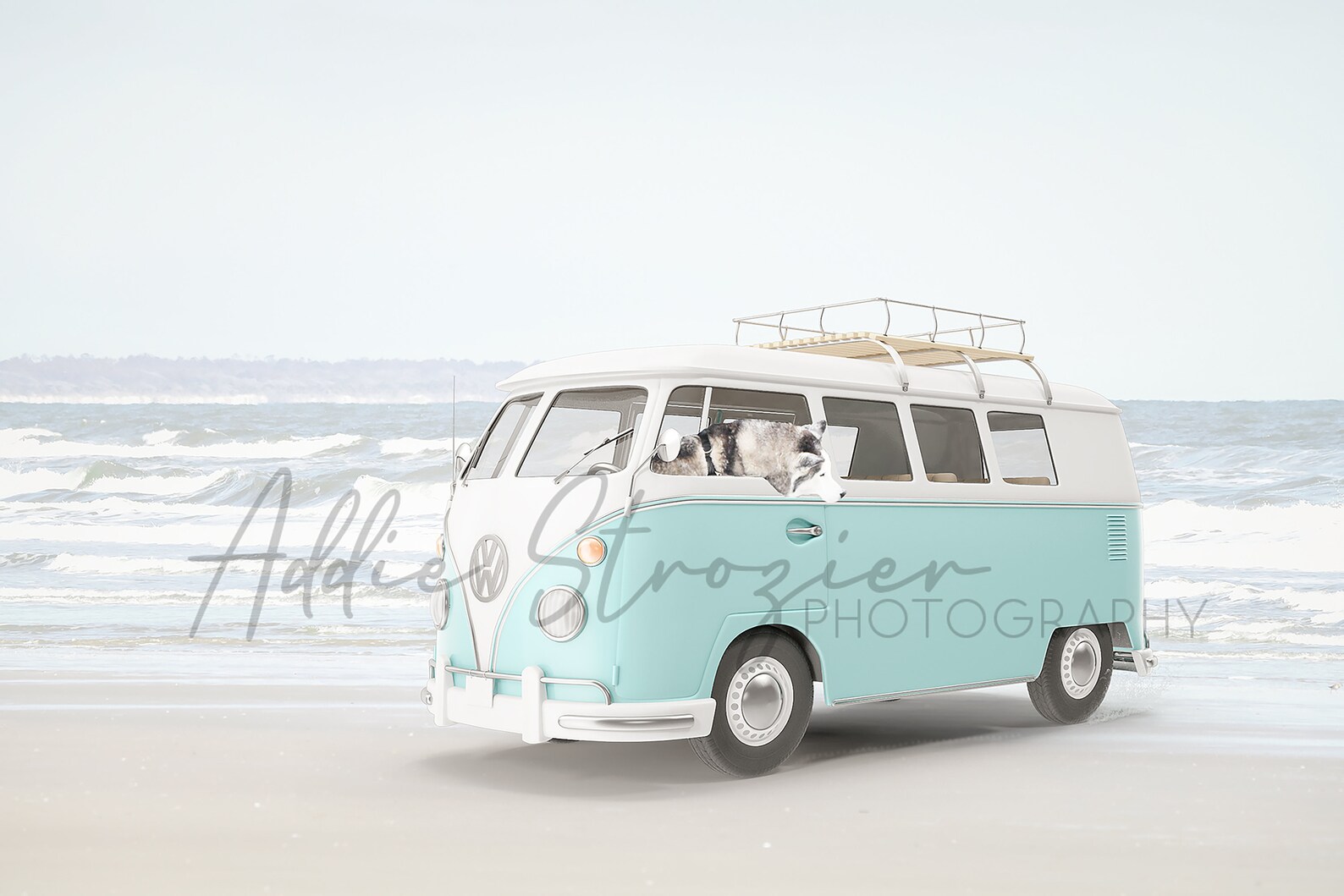 Beach Bus Ocean Sand Digital Background Backdrop for - Etsy