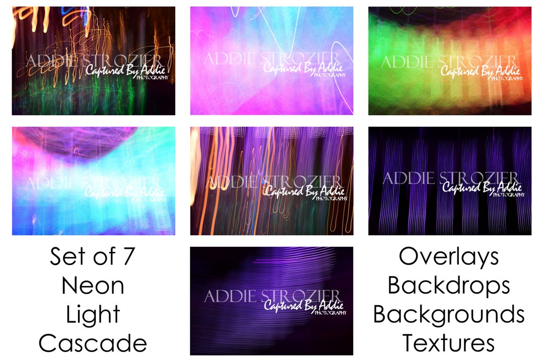 7 Neon Digital Backgrounds Photography Backdrop Texture Overlay Set ...