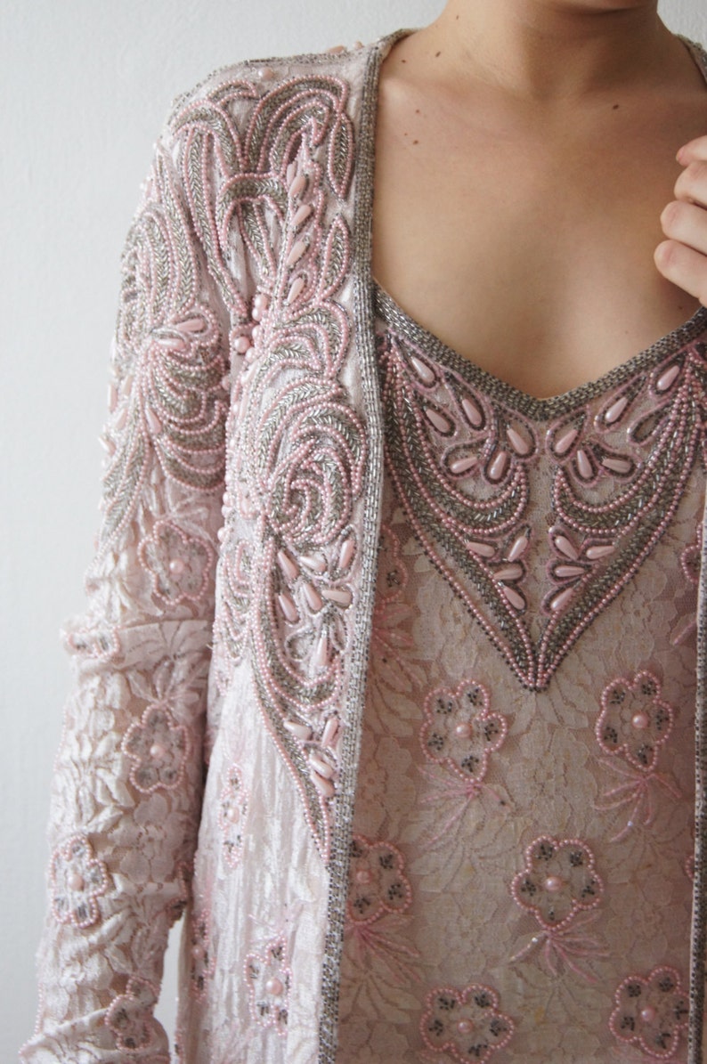 Vintage Beaded Top,baby Pink Lace Jacket,lace Beaded Top,flapper Top ...