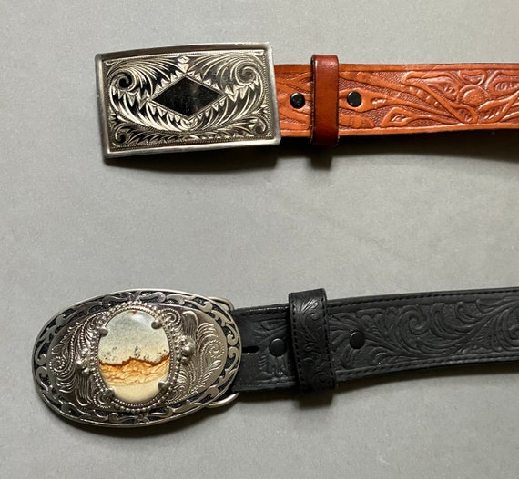 Two Western Belt Buckles. 1 Oval with Large Oval Ston… - Gem