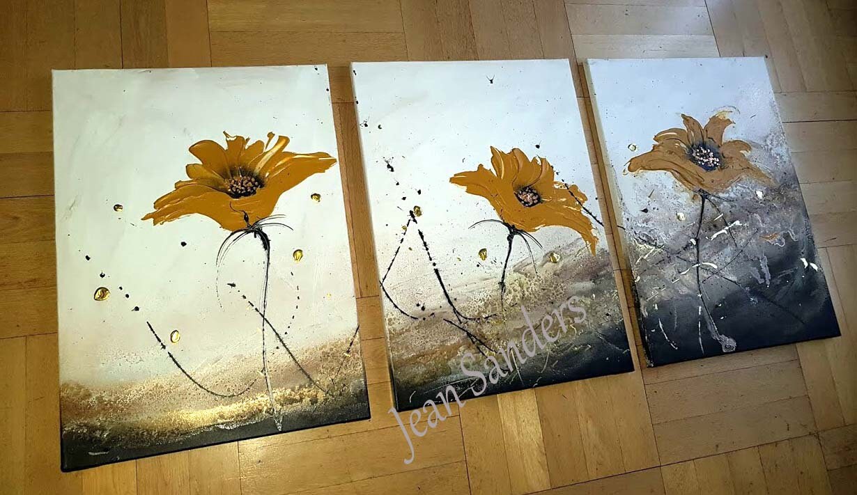 JEAN SANDERS - 3 teiliges Bild, Blumen abstrakt - warme Farben. tolle ...