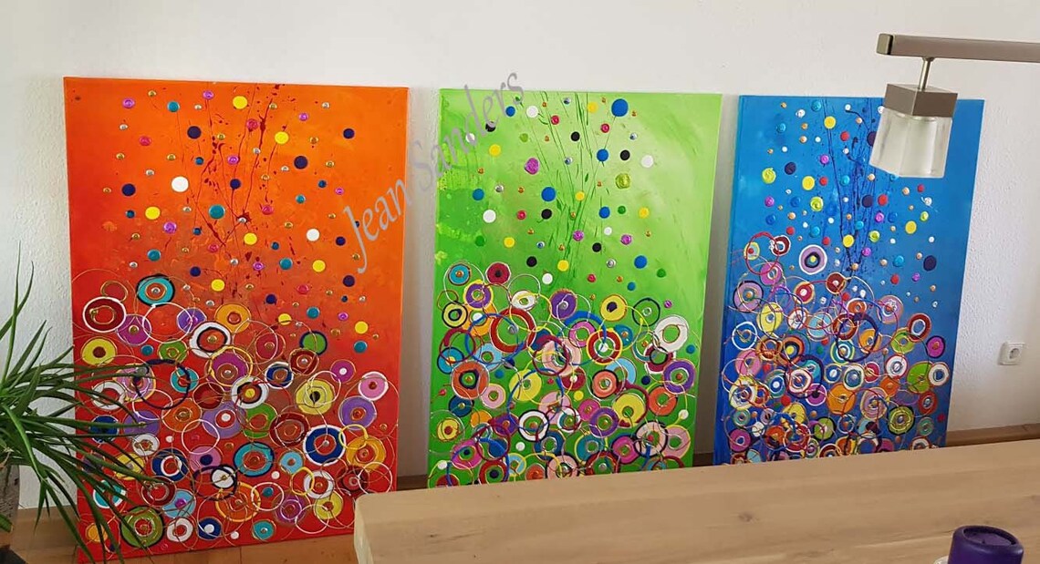 JEAN SANDERS-120x240cm-3 teilig abstrakt bunt farbenfroh - Etsy.de